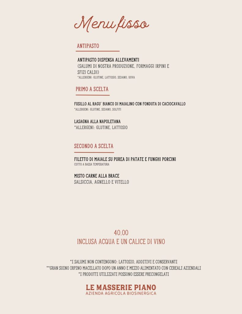 Menu Ristorante - Masserie Piano
